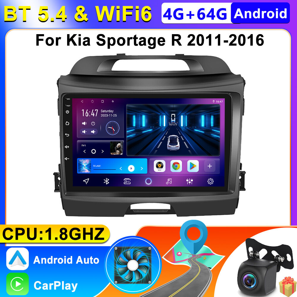 Штатная магнитола Kia Sportage 2010-2016, Магнитола Android 4+64G, 2din, Головное устройство, Мультимедиа