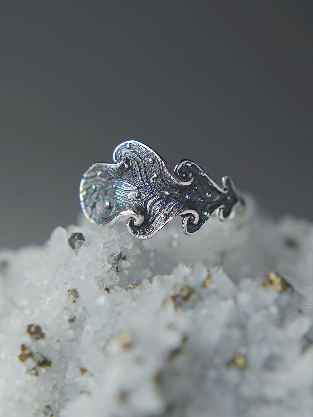 Кольцо, серебро, 925 проба, оксидирование