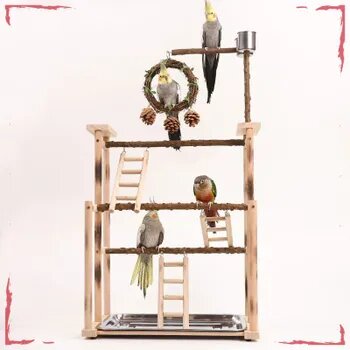 Интерактивная игровая площадка Parrot из массива дерева с лестницей и подставкой для попугая