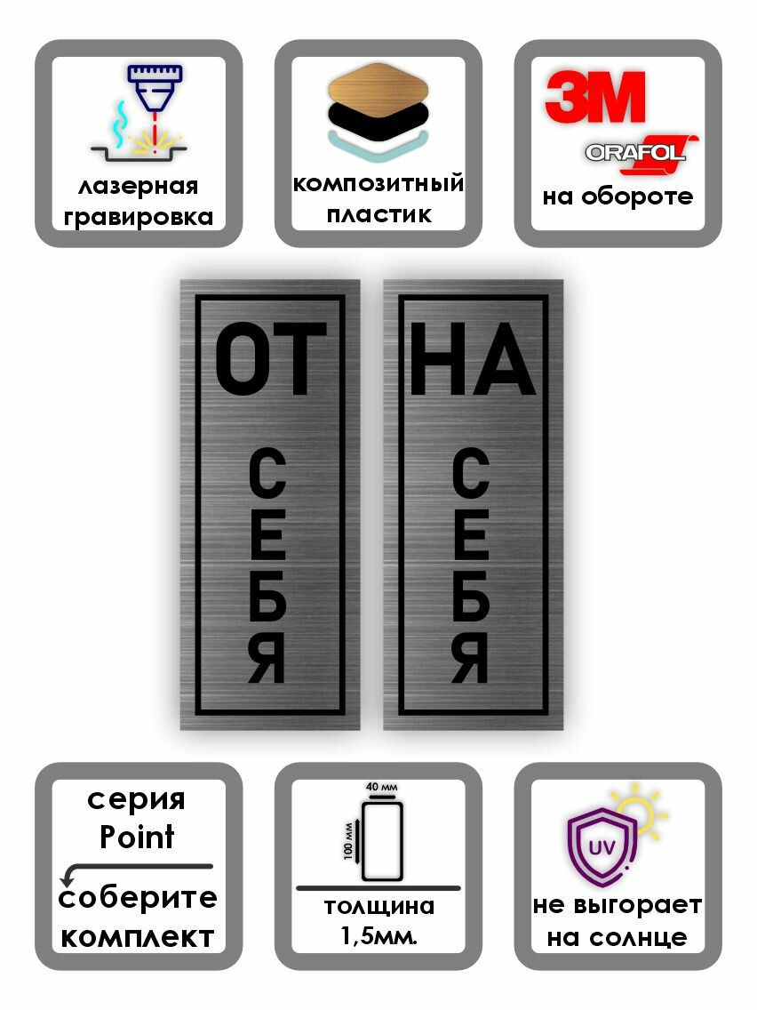 "От себя, На себя" Табличка-указатель Point Вертикальный 40*100*1,5 мм. Серебро