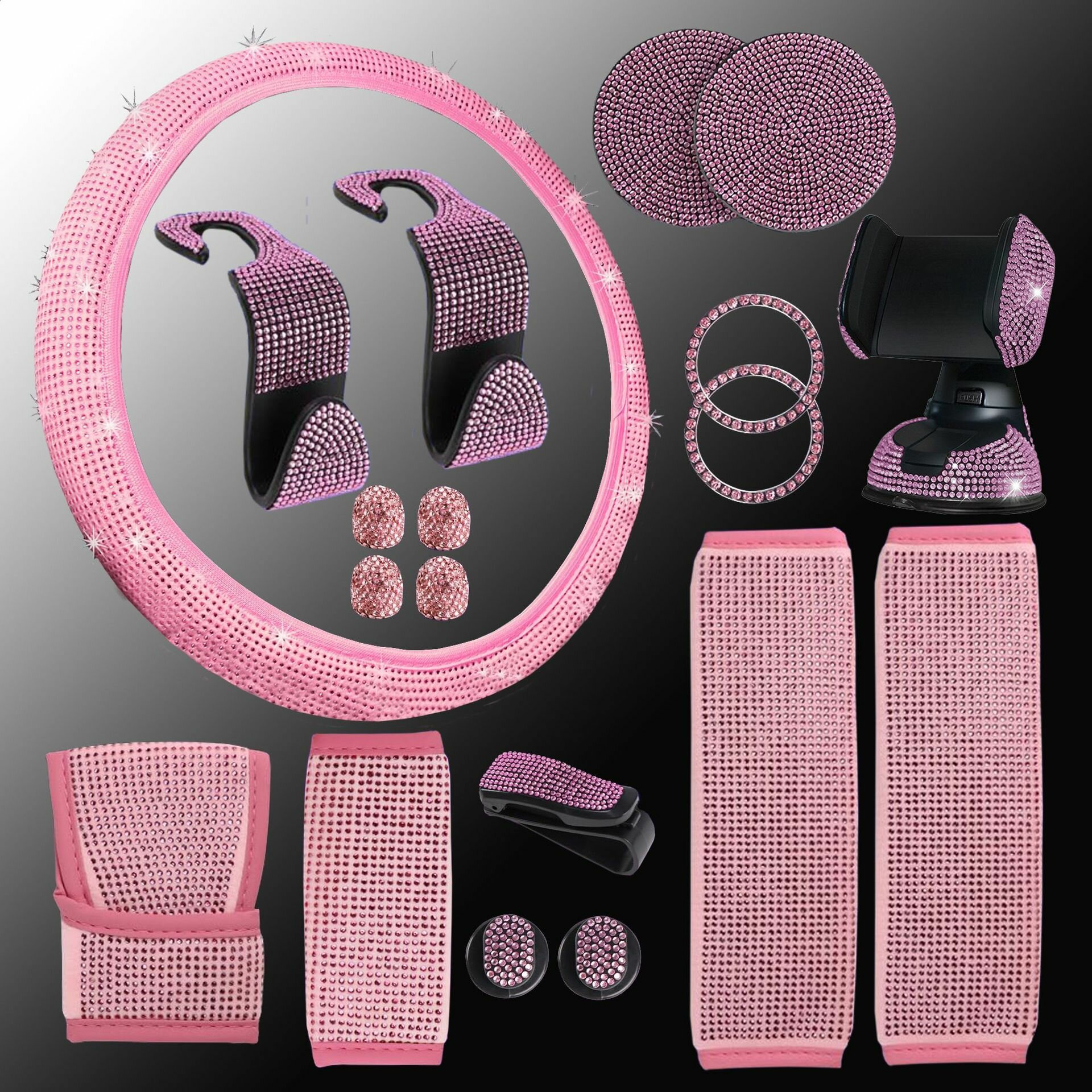 Оплетка на руль 38 см, чехол на руль автомобиля, Универсальный автомобильный набор со стразами,19 шт.