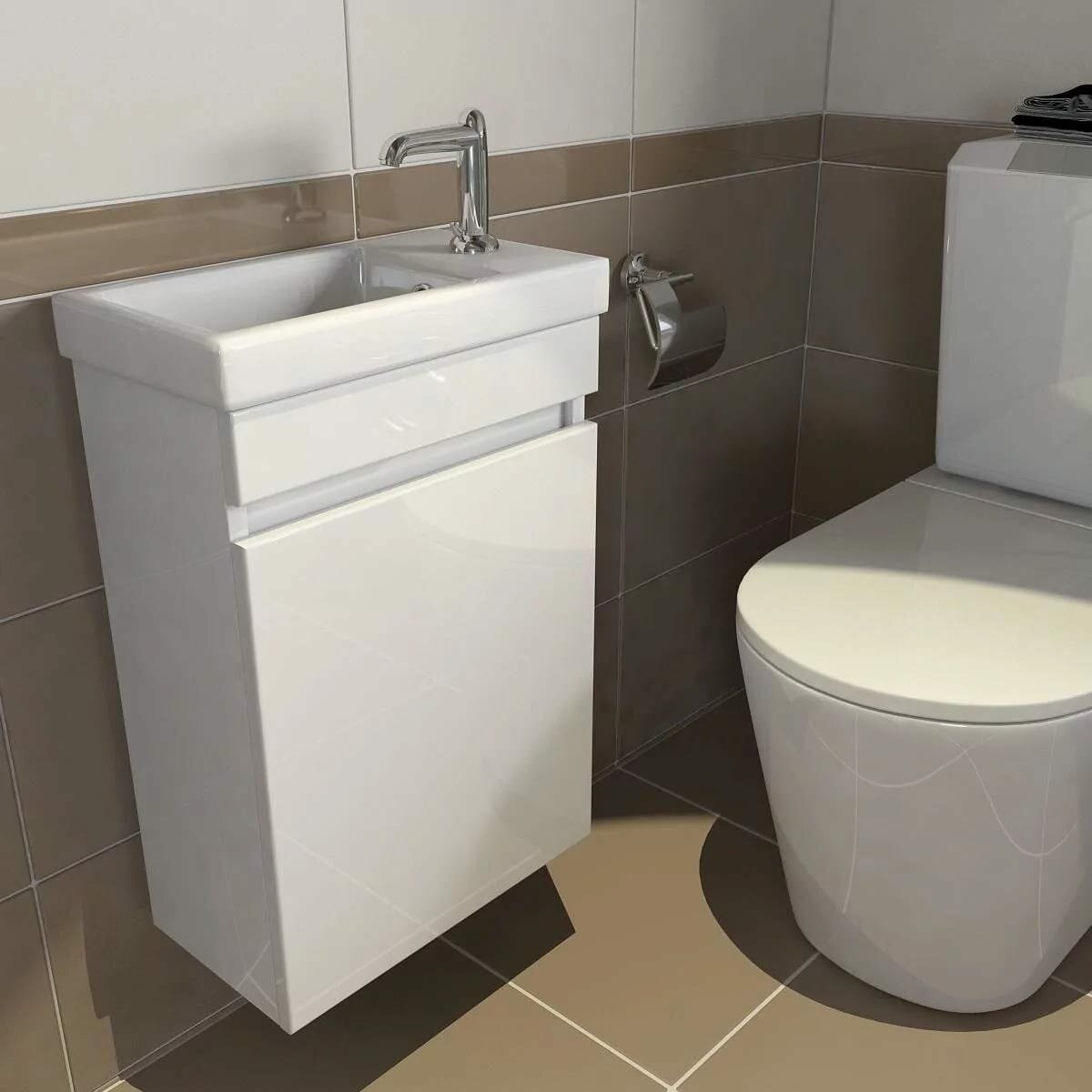 Тумба для ванной Emmy Мони 40 с раковиной Como 40 (Cersanit), петли слева, МДФ, белая, подвесная