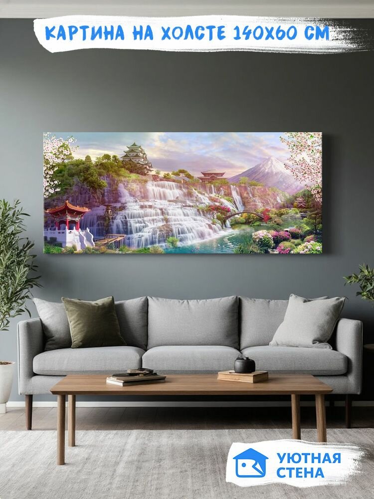 Картина на натуральном холсте Уютная стена "Восточный пейзаж" 140х60 см