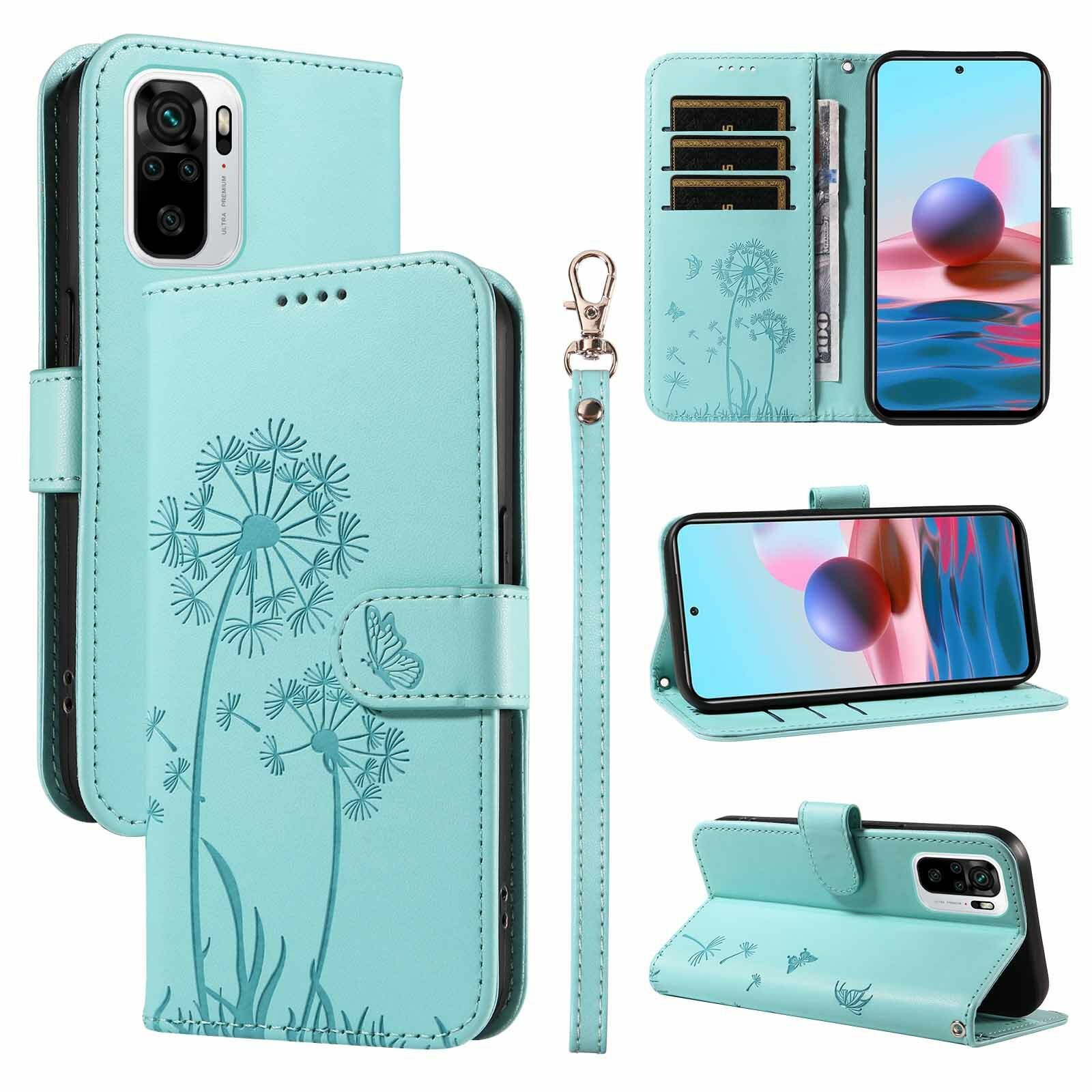 Кожаный чехол-книжка для Xiaomi Poco M5s и Redmi Note 10 4G и Redmi Note 10S / Поко М5s и Редми Нот 10 и Нот 10S, матовый кожаный принт, с магнитной застежкой, слотом для карт и ремешком на запястье