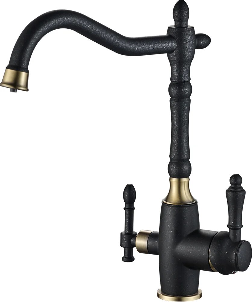 Смеситель для кухни Steel Hammer SH 812 Black Br с краном для питьевой воды, с поворотным изливом, черный, матовый, однорычажный, латунный, с керамическим картриджем