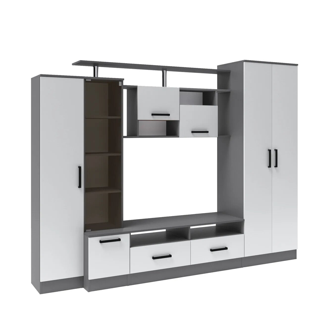 Гостиная «Оскар-5» ЛДСП (Графит серый/Камень серый) 250х45х192