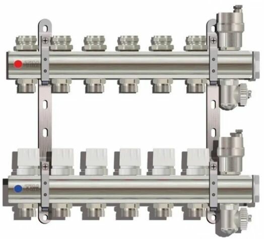 Коллекторная группа 1* без расходомеров и кранов на 8 выходов латунь TIM KB008