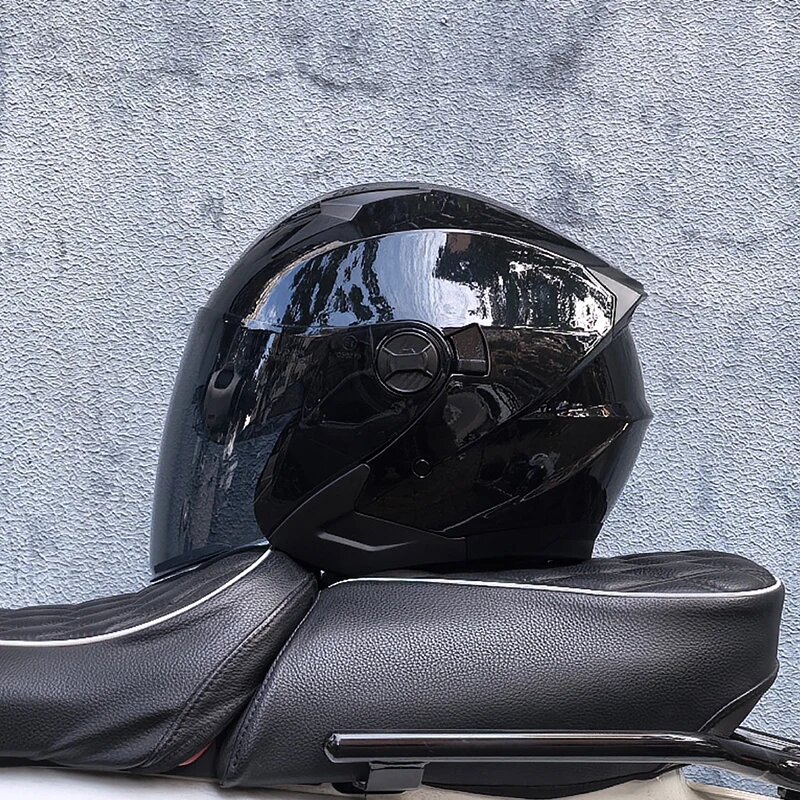 Мотоциклетный шлем с половиной лица и двойной линзой, мото, четыре сезона, мужской и женский уличный модный шлем Capacete De Moto Safety, L, Черный, Унисекс