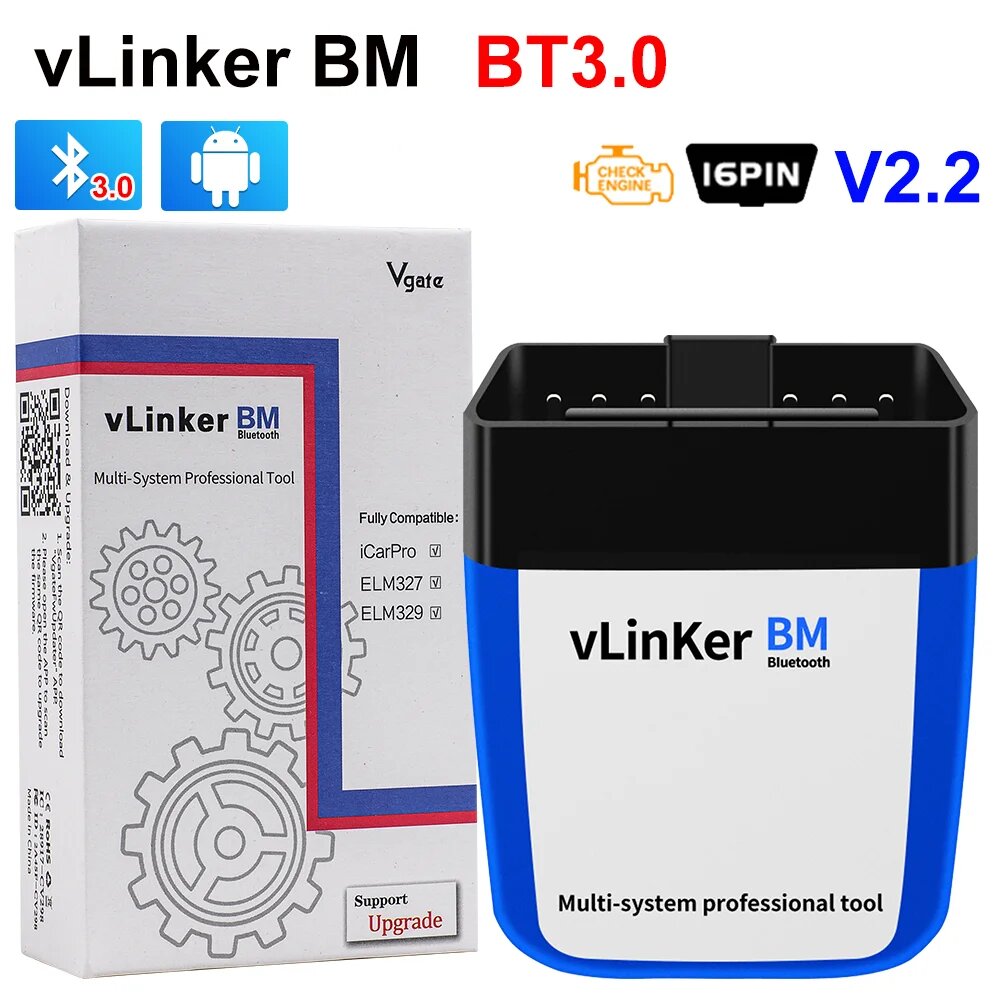 Vgate vLinker BM + V2.2 ELM327 OBD сканер Bluetooth 3,0/4,0/wifi OBD2 инструменты для диагностики автомобиля работает с Bimmercode ELM327 для BMW