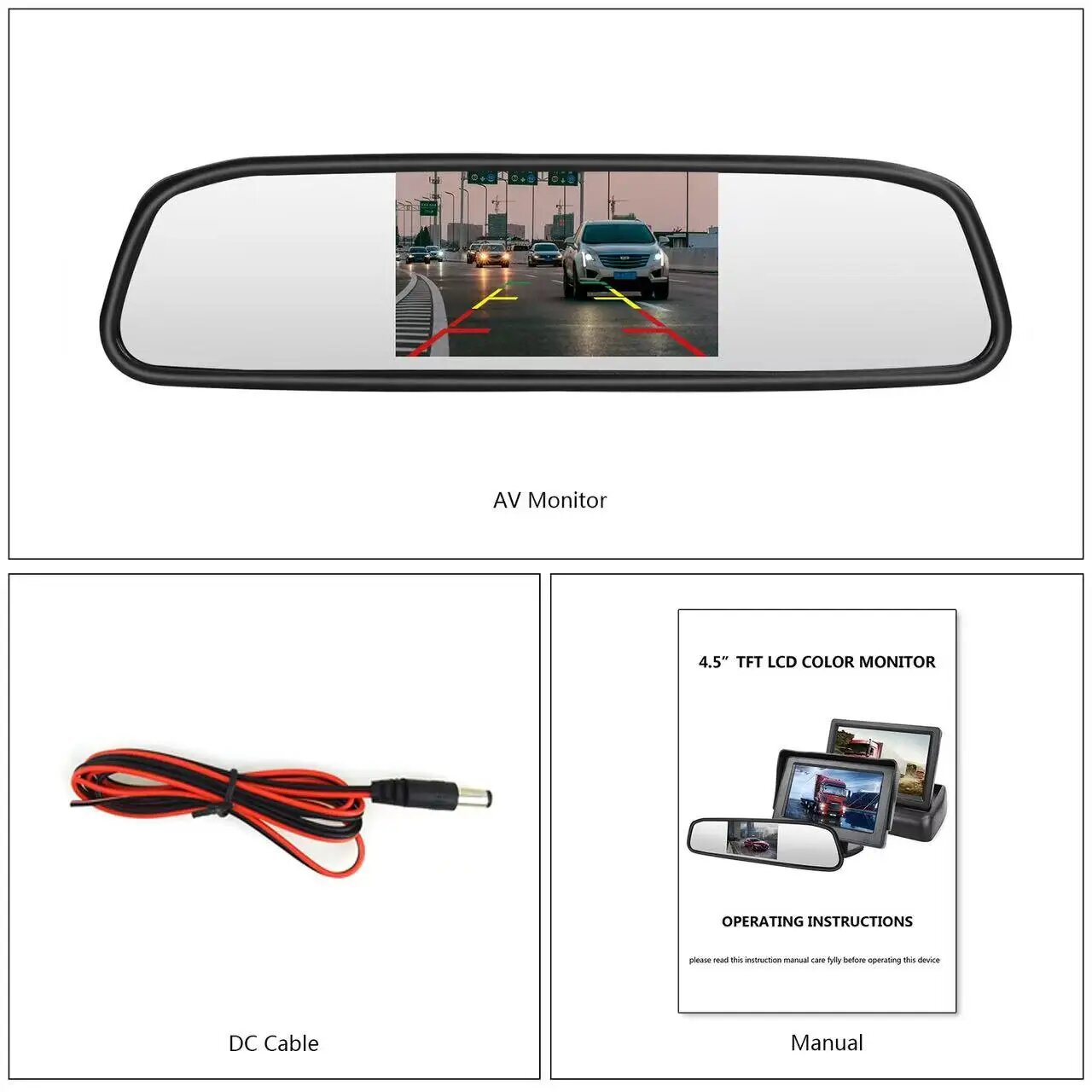 4,3-дюймовый автомобильный монитор, автоматическое зеркало заднего вида, ЖК-экран 12 В, универсальный для резервной камеры/передней камеры/медийского плеер/безопасности вождения, Standard style
