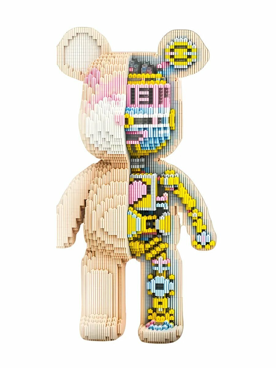 Конструктор 3D "Мишка" Bearbrick 2653 детали, бежевый цвет, с тайным отсеком — фото 1