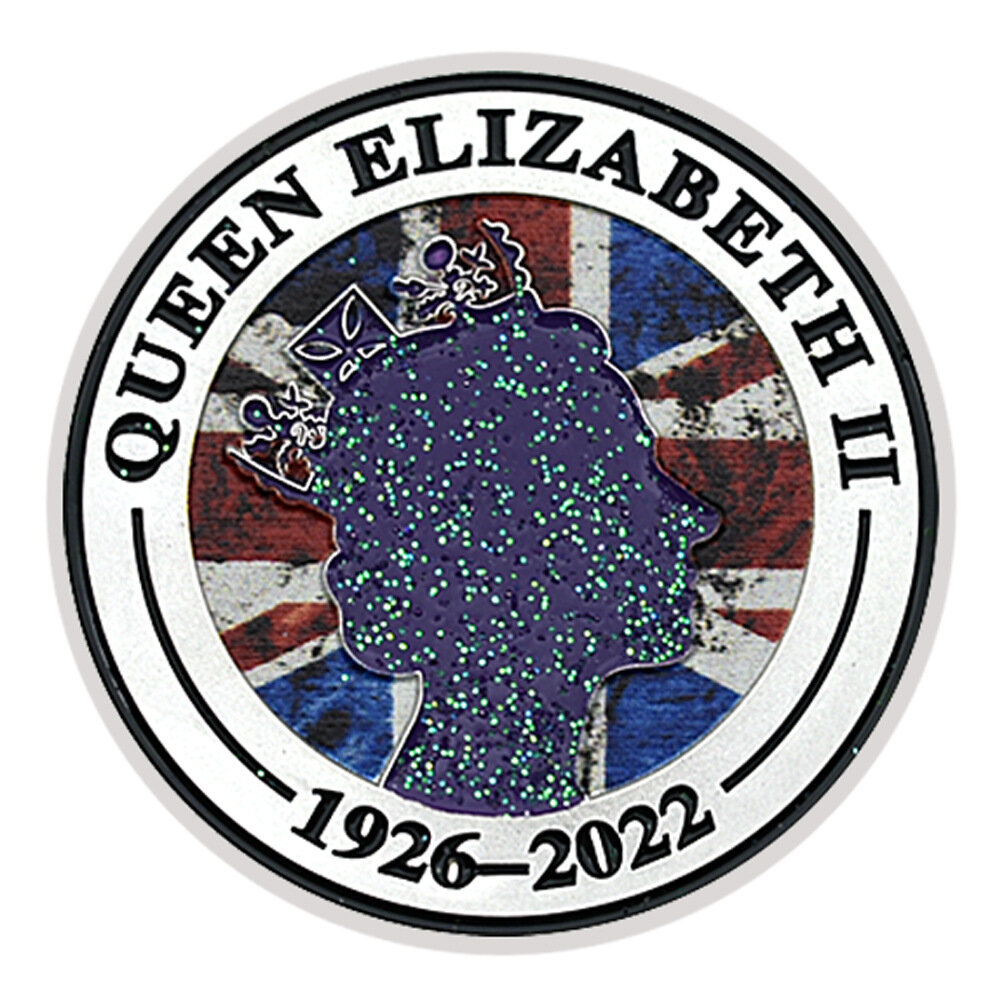 Памятная монета королевы Елизаветы II – 1926–2022 гг, железная монета с изображением флага Великобритании и силуэта блестящей короны, британская памятная монета для коллекционеров и исторических экспозиций.