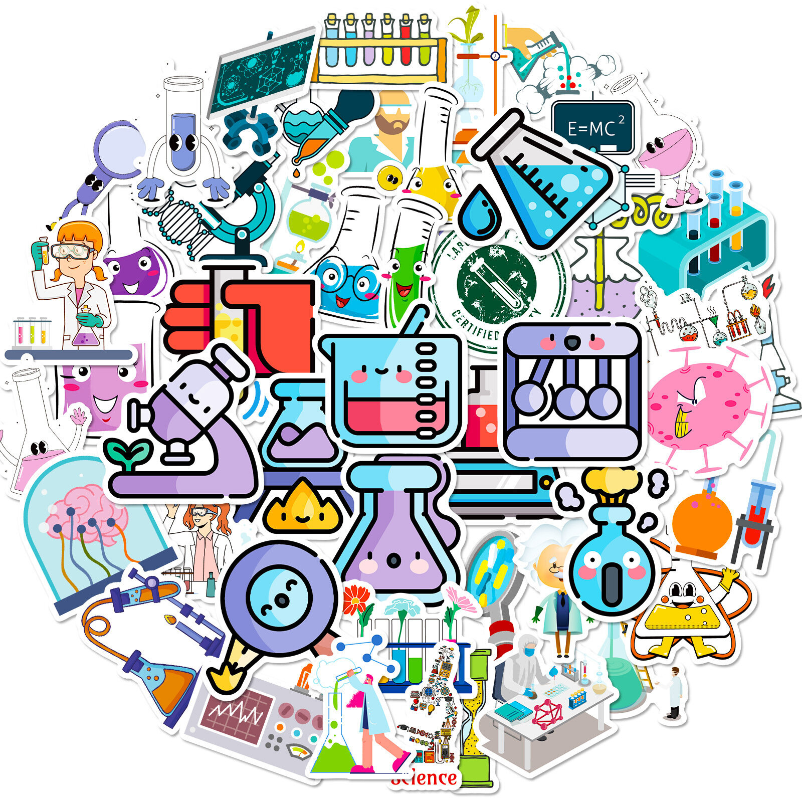 50 шт. наклеек для научных экспериментов, симпатичное лабораторное оборудование и наклейки для химии, водонепроницаемые виниловые наклейки для детей, учителей, альбомов, журналов, бутылок с водой, ноутбуков, чехлов для телефонов