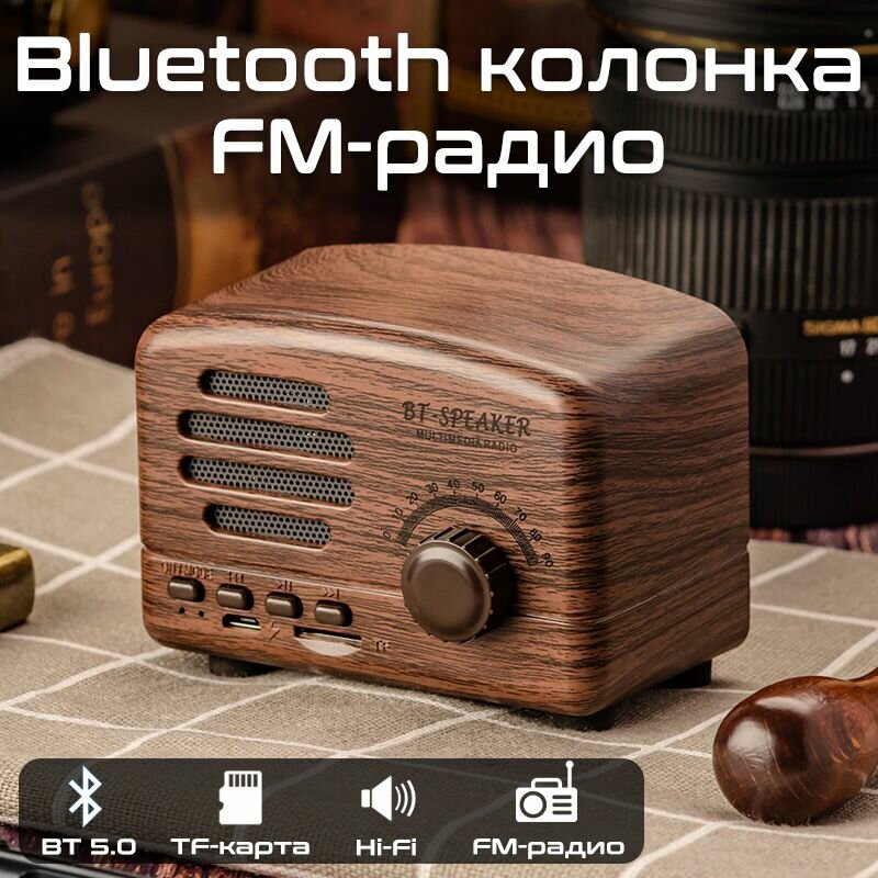 Ретро Bluetooth-радио с поддержкой TF-карты, портативная мини-колонка с FM-тюнером для улицы и дома