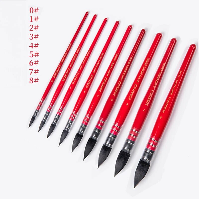 Красная акварельная кисть из белки волос 0 1 2 3 4 5 6 7 8