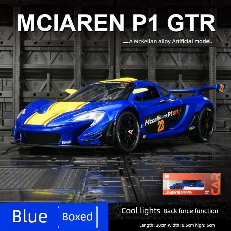 Модель автомобиля McLaren P1 GTR версия трека, синий цвет, масштаб 1:22