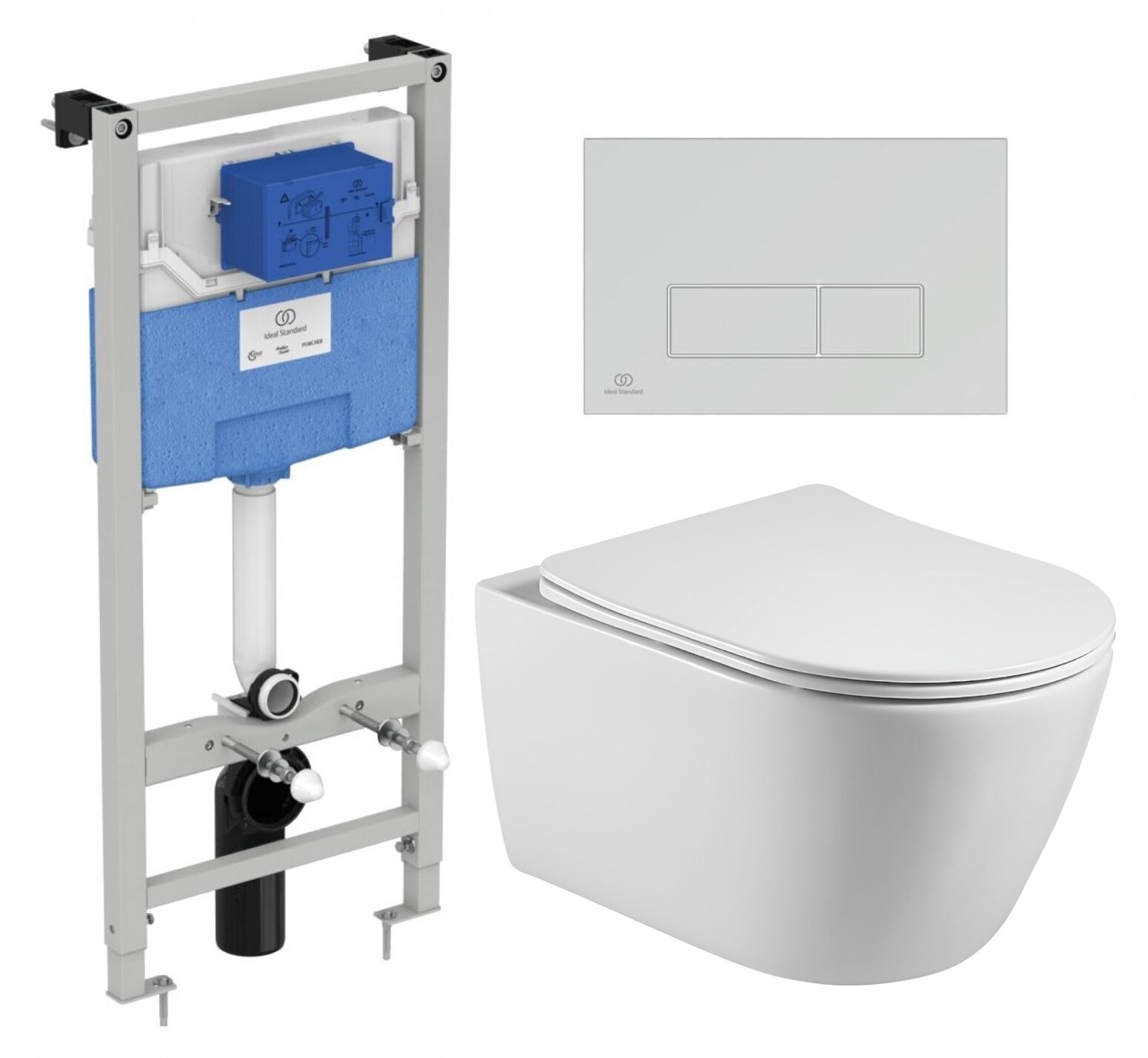 Комплект 3 в 1 инсталляция Ideal Standard + Унитаз подвесной Акватек Вега AQ1905-00 + кнопка хром