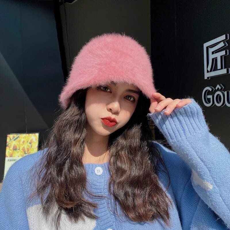 Японская шляпа рыбака, женская осенне-зимняя плюшевая шляпа-ведро с кроликом, закрывающая лицо, защита ушей, теплая шапка-тазик, универсальная, эффектная и модная.