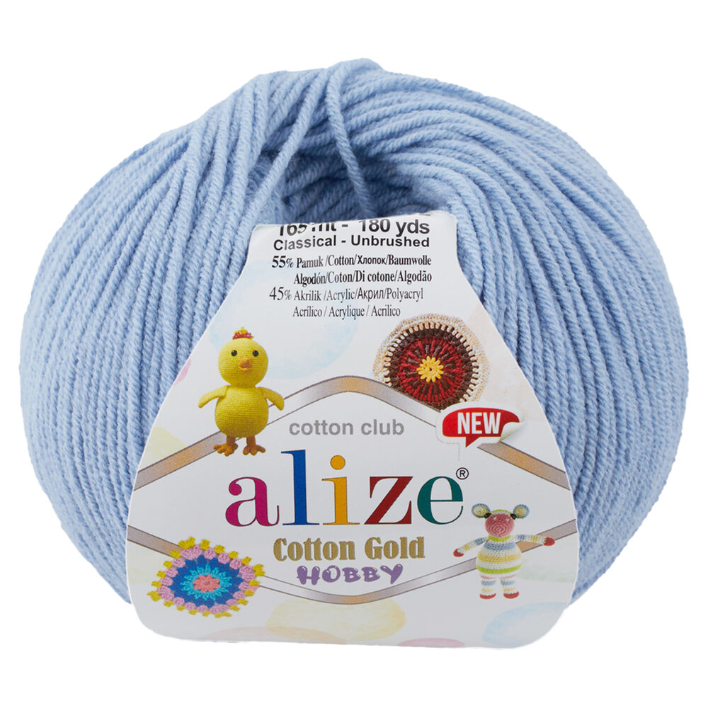 Пряжа для вязания Alize Cotton gold hobby new 40 голубой 50 гр/165 м 55% хлопок, 45% акрил