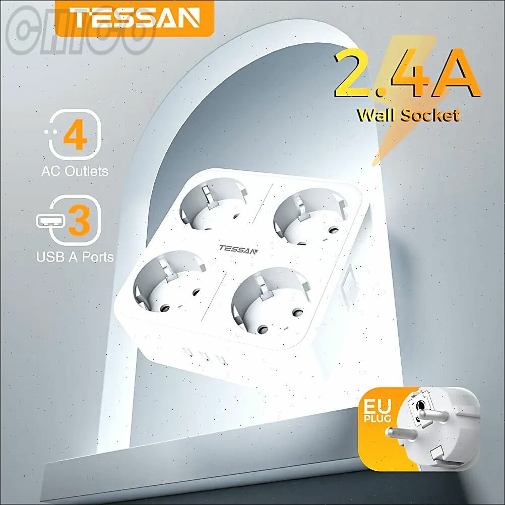 Тройник для розетки, с USB, 4 гнезда 220V,3 порта USB Type-A