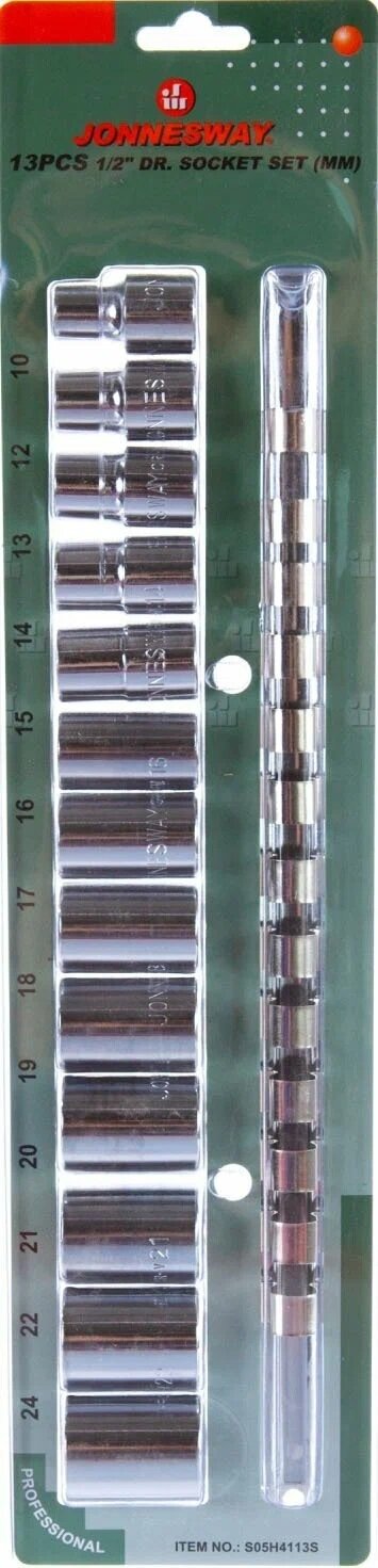 Набор головок торцевых 12-гранных MAXI-DRIVE 1/2"DR 10-24 мм Jonnesway S05H4113S, 49078, 13 пр.