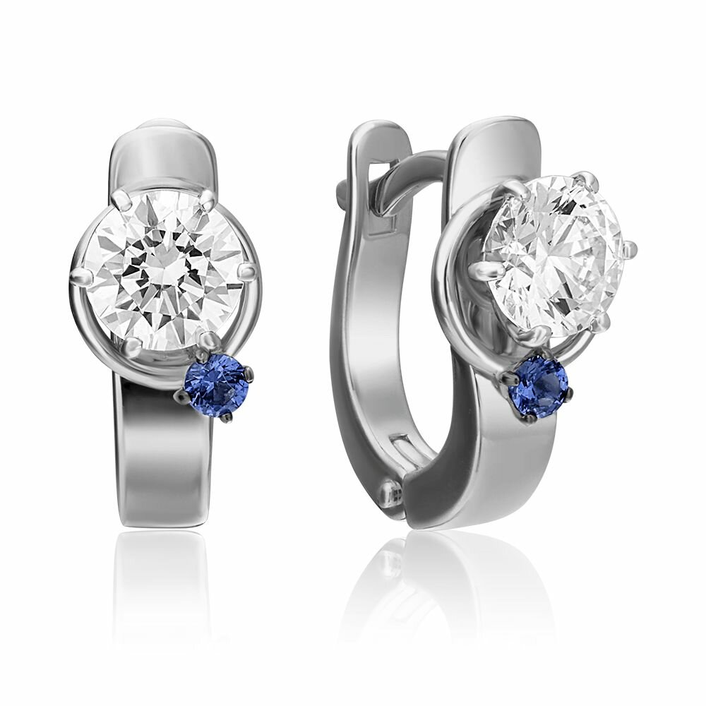 Серьги, белое золото, 585 проба, родирование, шпинель синтетическая, фианит