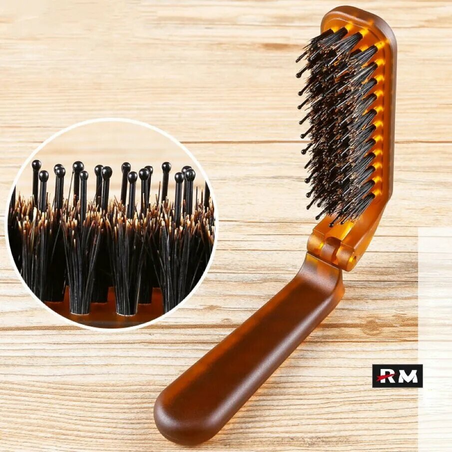 Складная расческа для волос с натуральной щетиной, Подходит для прямых и вьющихся волос, антистатический, Портативный