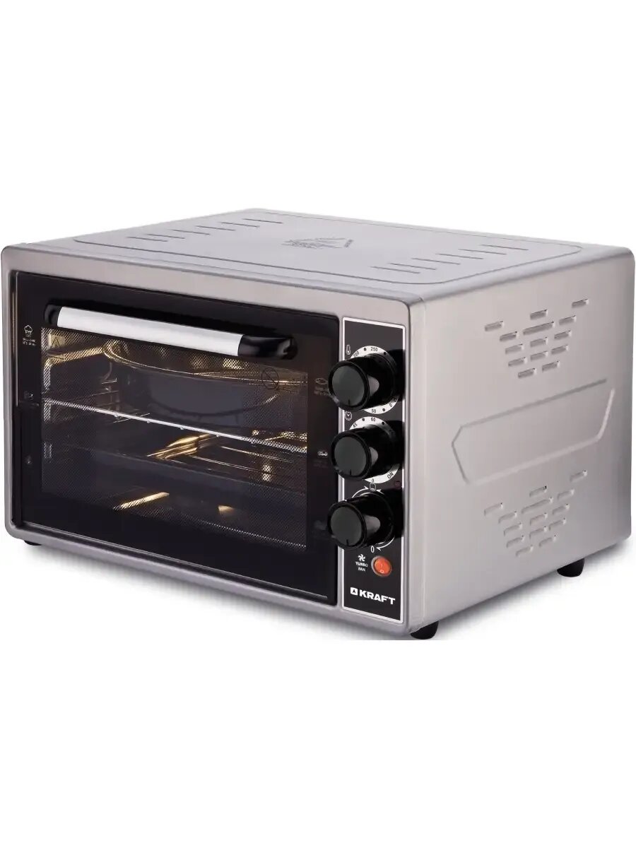 Мини-печь Kraft KF-MO 4506 GR, серебристый/черный, 1500Вт, таймер, внутренняя подсветка
