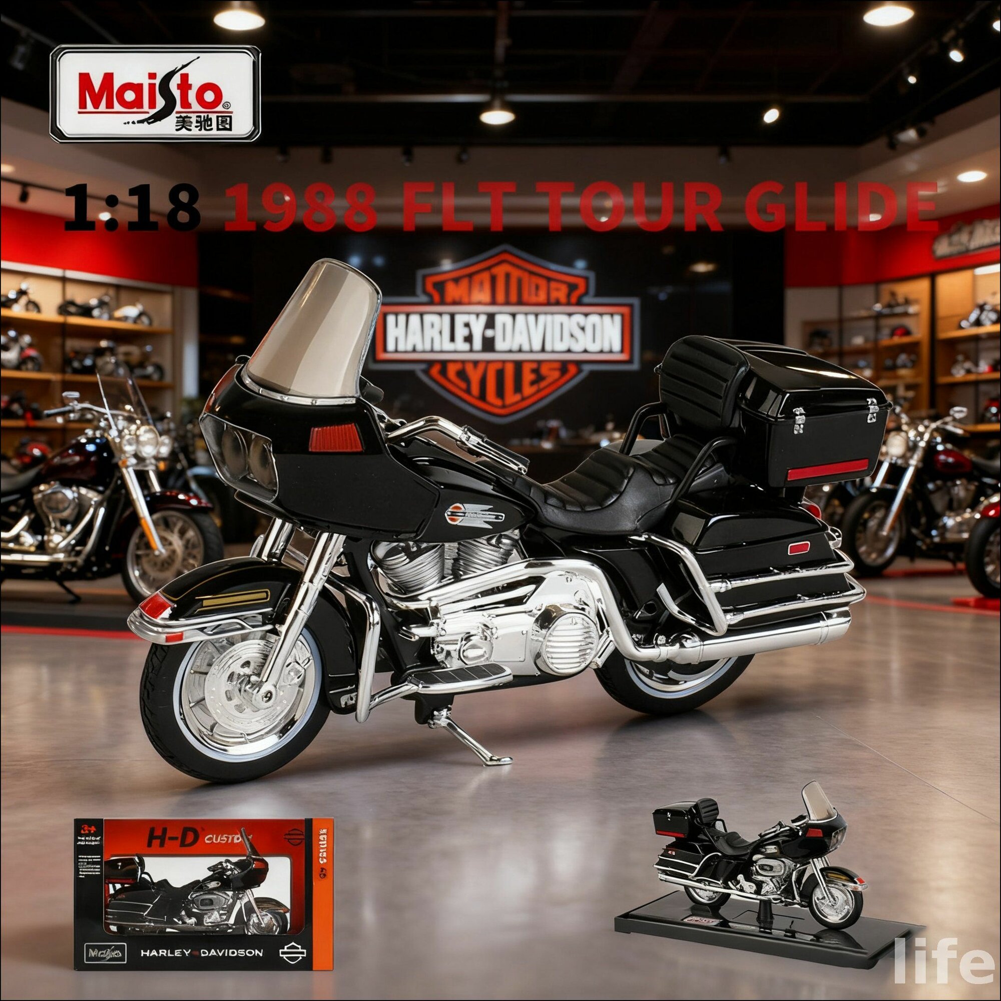 Эксклюзивная коллекционная модель Harley Davidson FLT Tour Glide 1988 года в масштабе 1:18, созданная из литого металла компанией Maisto