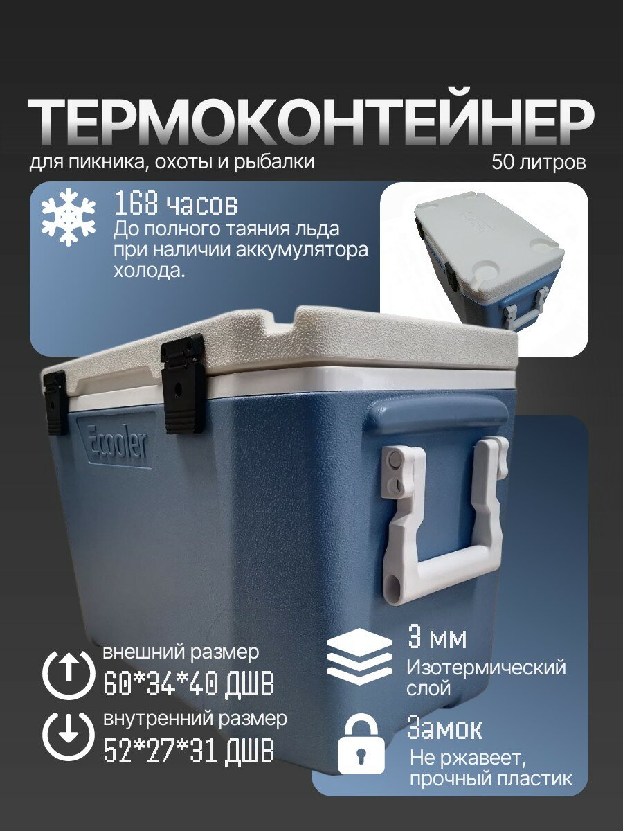 Термоконтейнер Ecooler 50 л для пикника охоты рыбалки изотермический синий