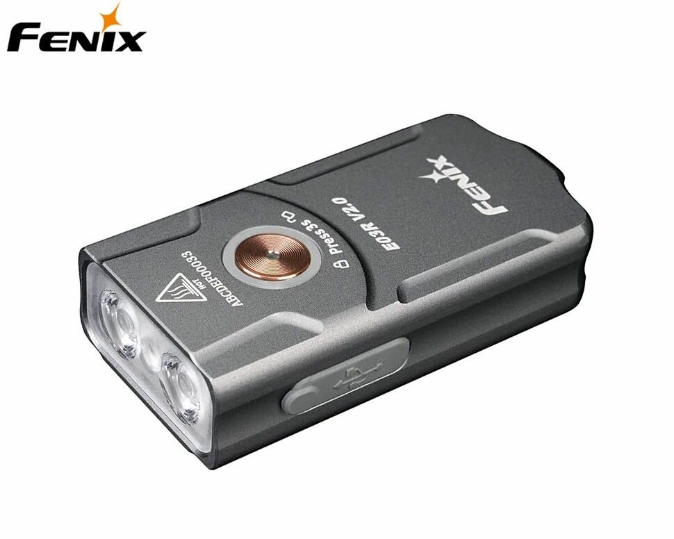 Фонарь брелок Fenix E03R V2.0 Grey, Li-po 400 mAh, 80 метров, 500 люмен (Комплект)