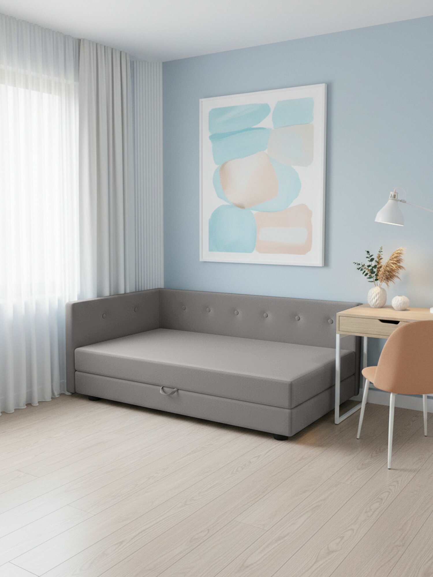 Тахта Лира Слева фокус- мебельная фабрика 150х210х76 см светло-серый