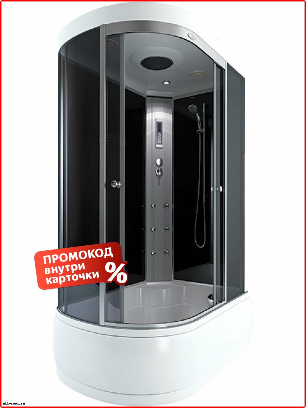 Душевая кабина Arcus Febe 120x80 высокий поддон, асимметричная, серебристый, гидромассаж, подсветка