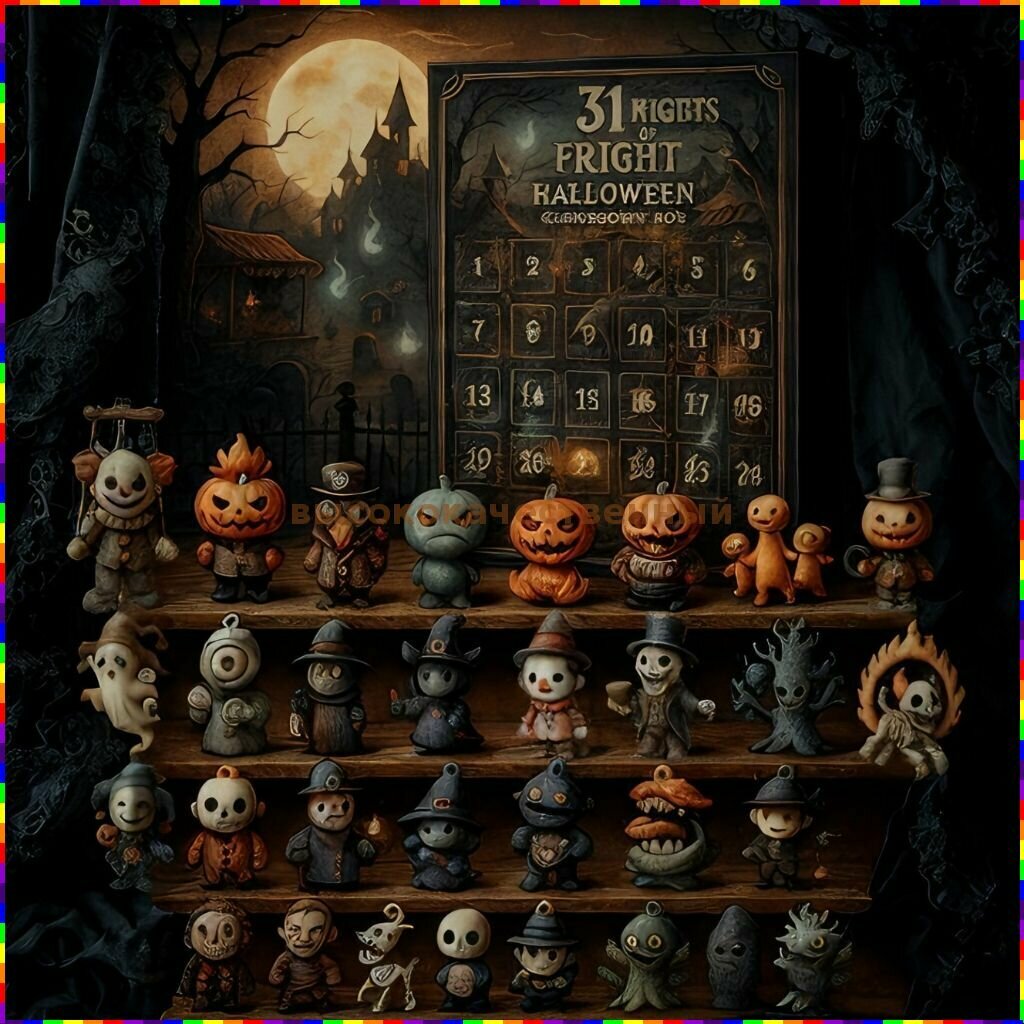 Календарь обратного отсчёта до Хэллоуина 2025 с авторской куклой