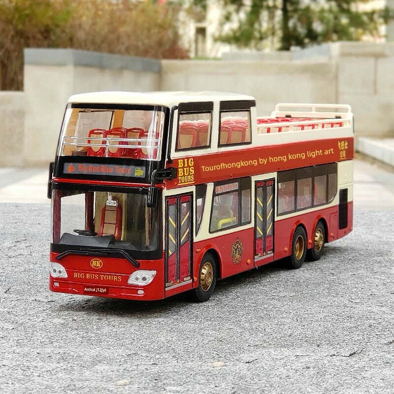 Модель автобуса-двойного яруса 1:42 из сплава с открытием дверей и звуковыми эффектами, гонконгский туристический