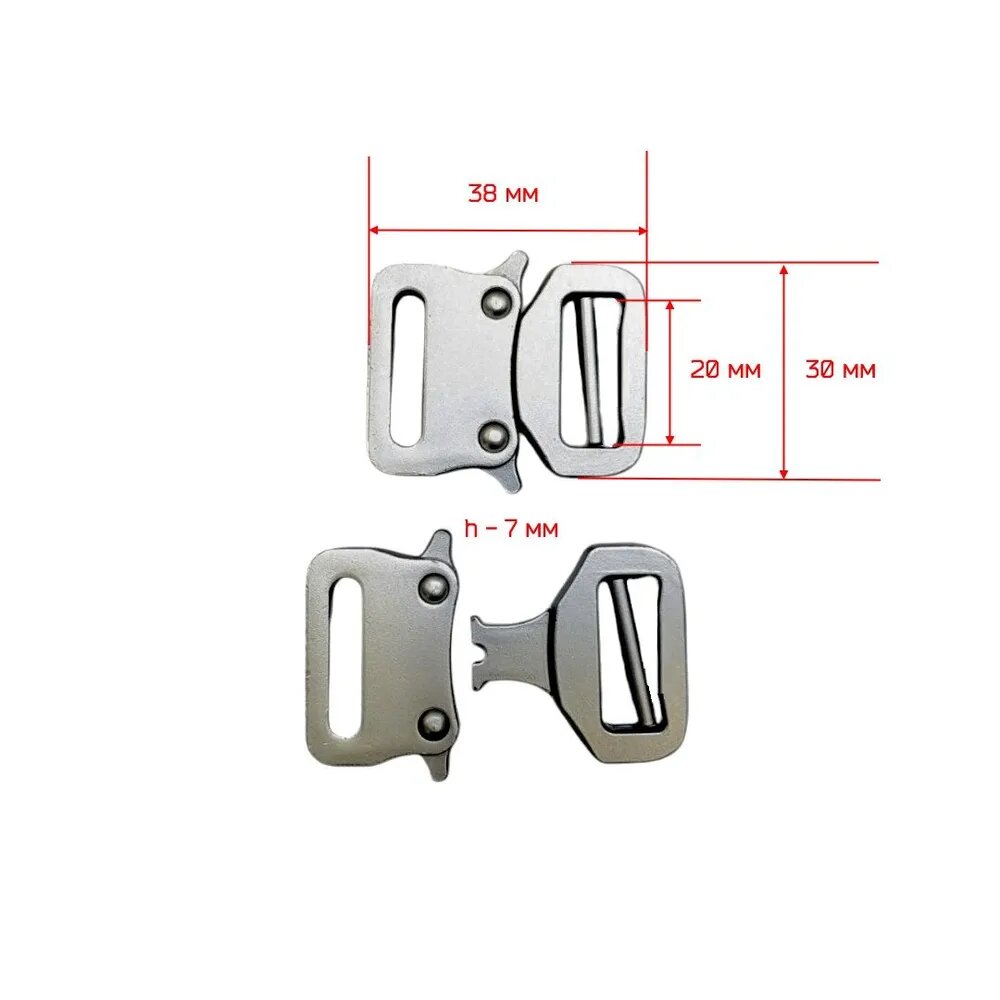 Застежка пряжка фастекс "Кобра" металлическая 20 мм, 1 штука, серебряного цвета