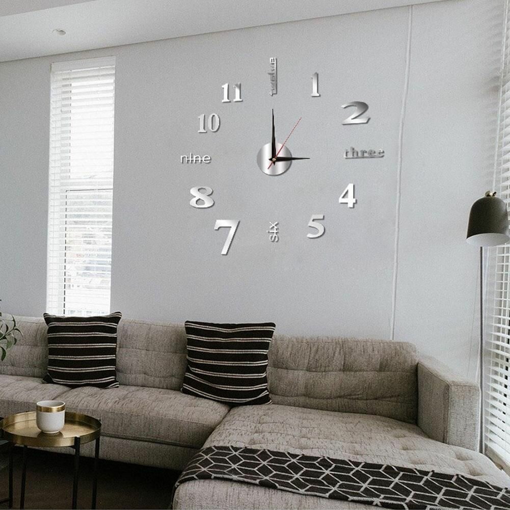 Безрамные DIY 3D зеркальные настенные часы для домашнего офиса Декор