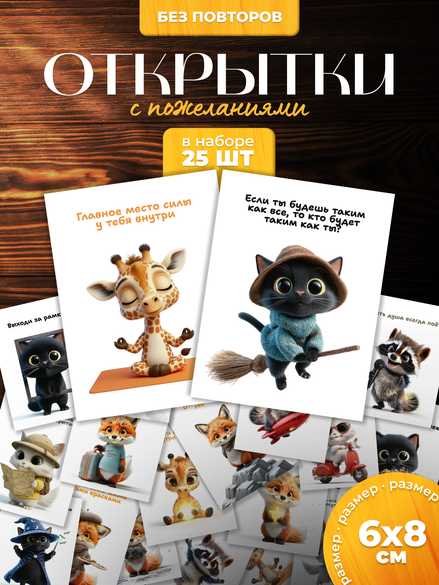 Открытки мини мотивационные с пожеланиями, набор 25 шт