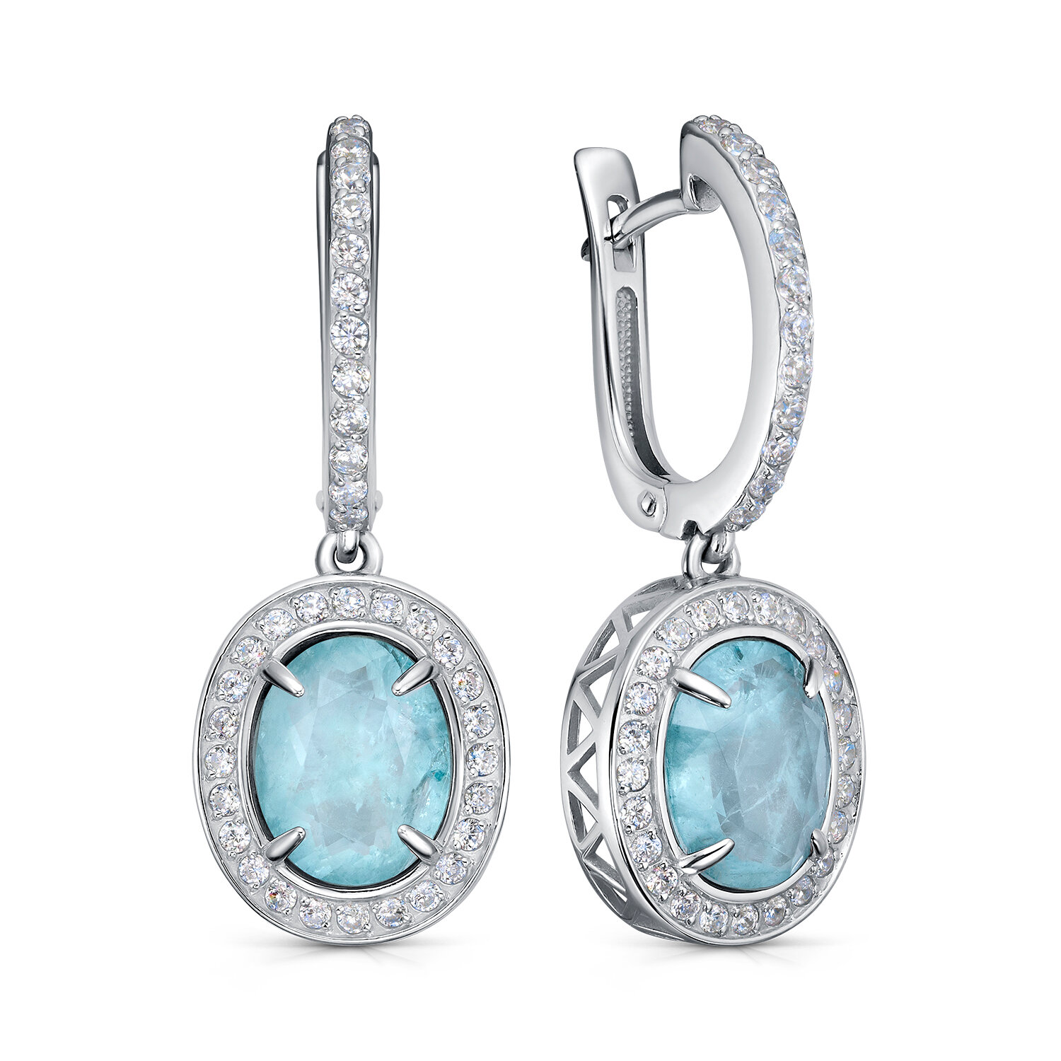 Серьги с подвесками, серебро, 925 проба, родирование, алпанит, фианит