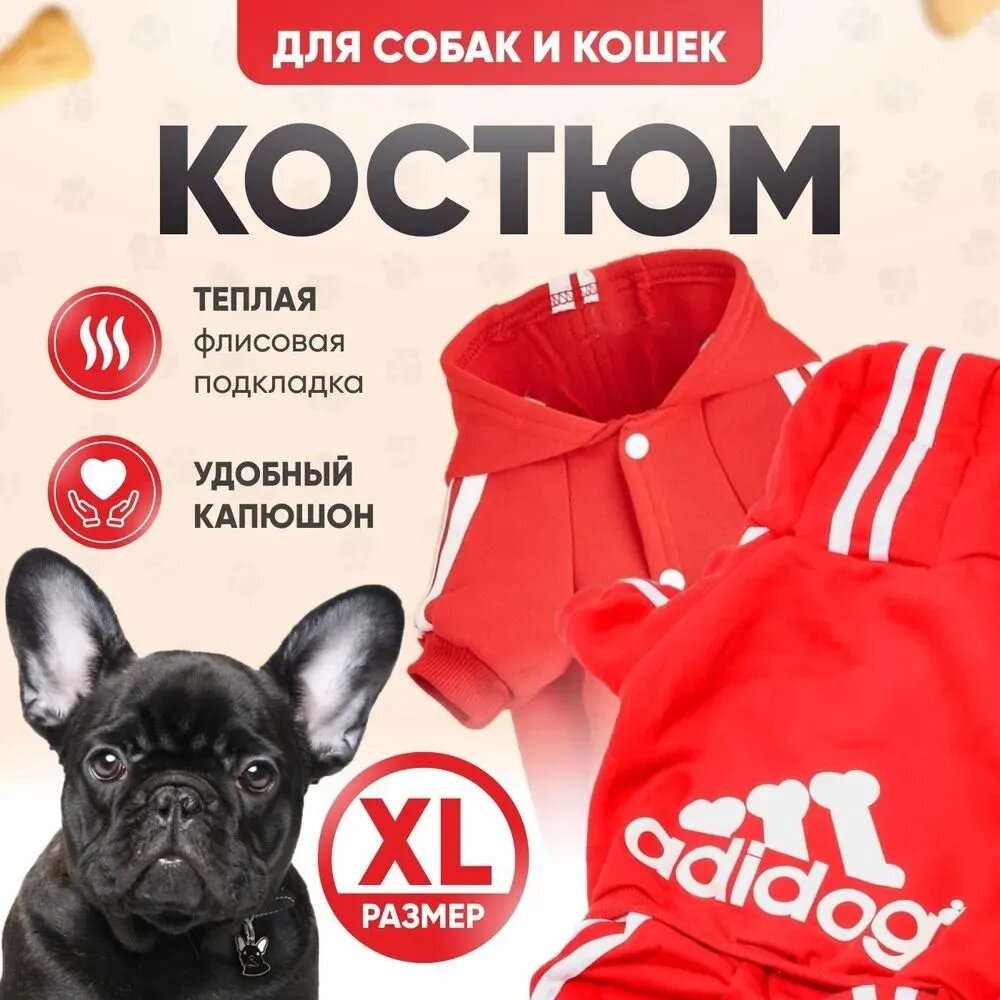 Adidog, Комбинезон для домашних животных, Одежда для собак, Спортивная куртка для собак, Костюм кошки(XL, красный)
