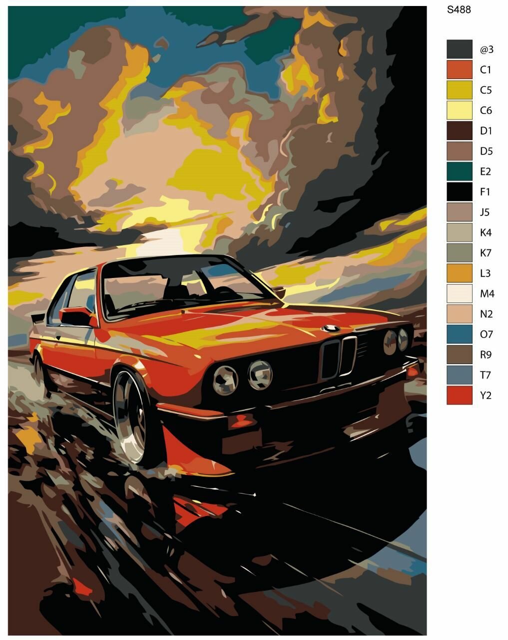 Картина по номерам S488 "Спортивные машины. Красная BMW" 70x110 см