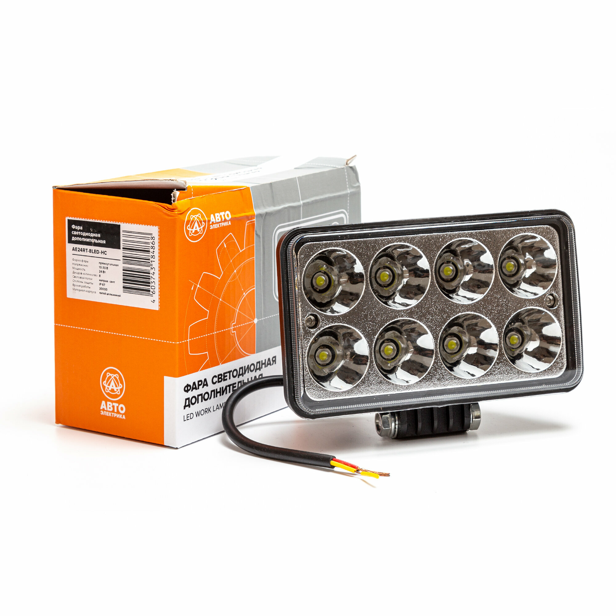 Фара светодиодная дополнительная прямоугольная 24RT-8LED-HC направленный свет, 8 диодов 24W 12/24V (АвтоЭлектрика)