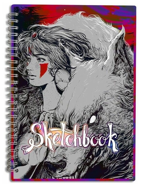 Скетчбук Блокнот, A5 50 листов с деревянной обложкой Аниме Принцесса Мононоке (Миядзаки) - 373