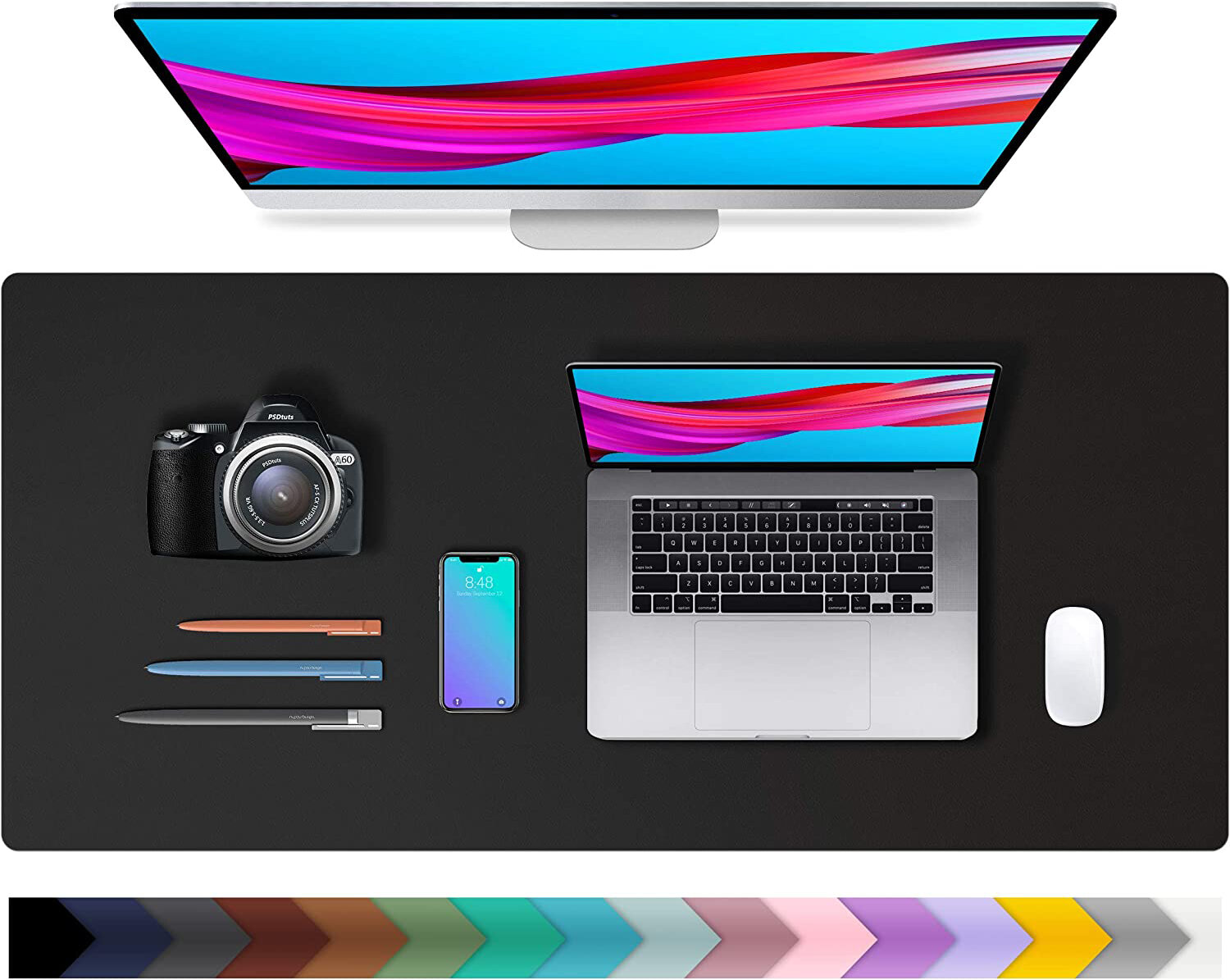 Коврик для мыши 45 см х 90 см и клавиатуры на рабочий стол. Настольный, большой, коврик для офиса и дома, черный