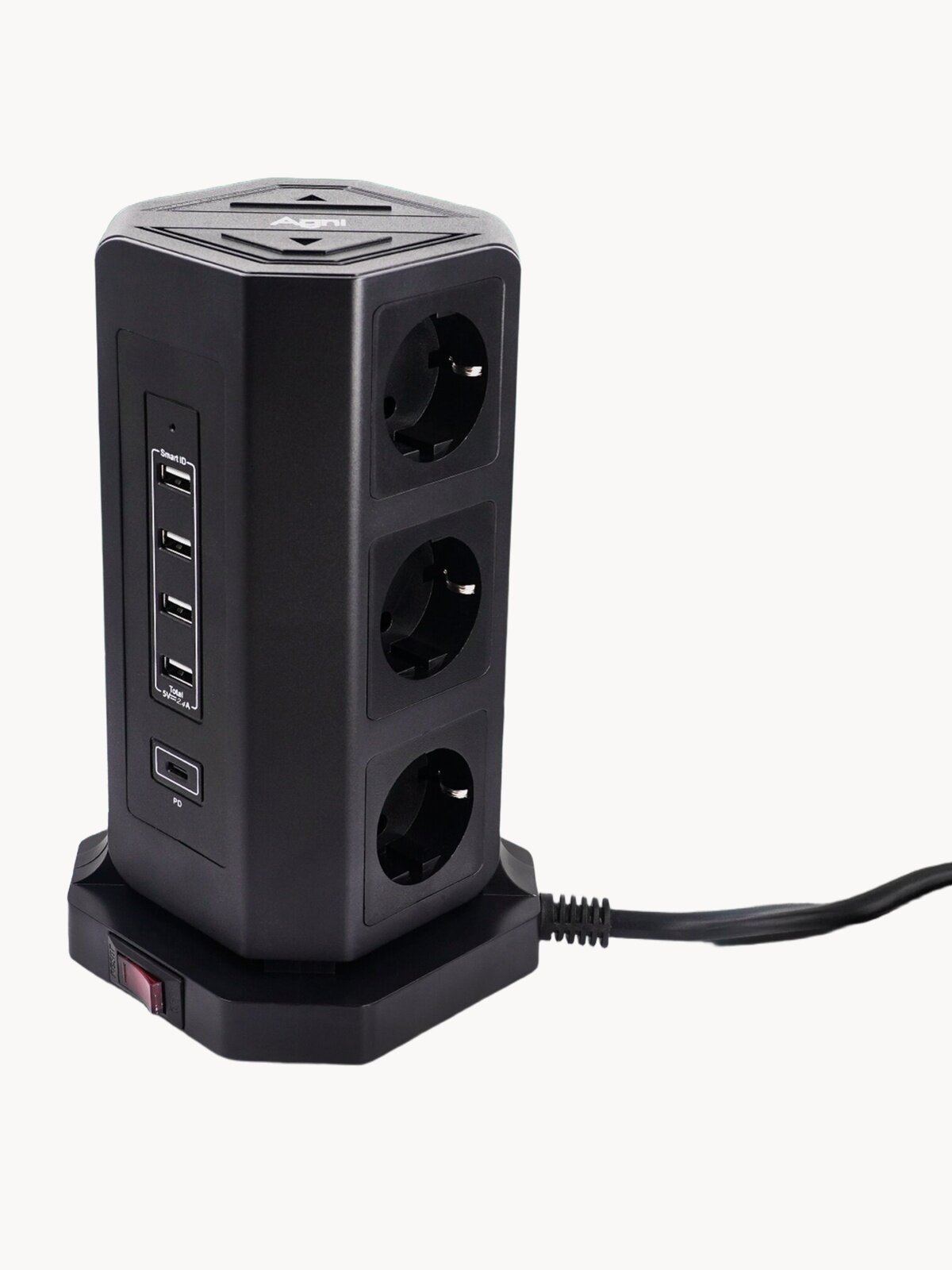 Сетевой фильтр AGNI, 4 USB, 1 TYPE-C, защита от перенапряжения, 9 розеток, кабель 2 м
