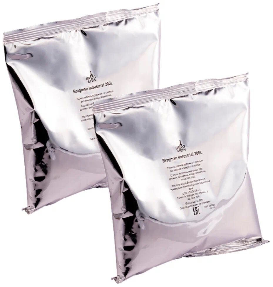 Дрожжи Bragman спиртовые Industrial 200L (2 шт. по 520 г)