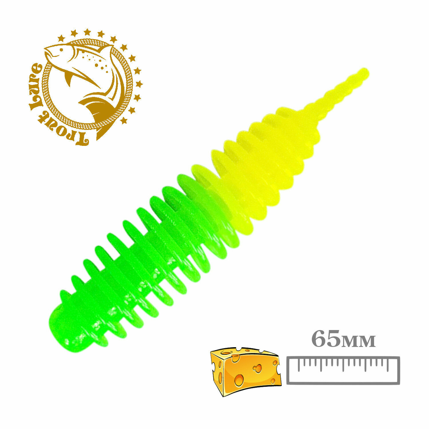 Силикон TROUT LURE (SANSAN) в банке, PLAMP 65, СЫР, COL. 28 (Lemon-Green), (10шт)