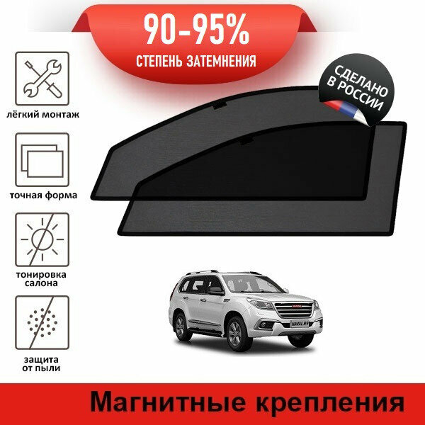 Каркасные шторки LATONIK PREMIUM на Haval H9 (2015-2017) на передние двери на магнитах с затемнением 90-95%