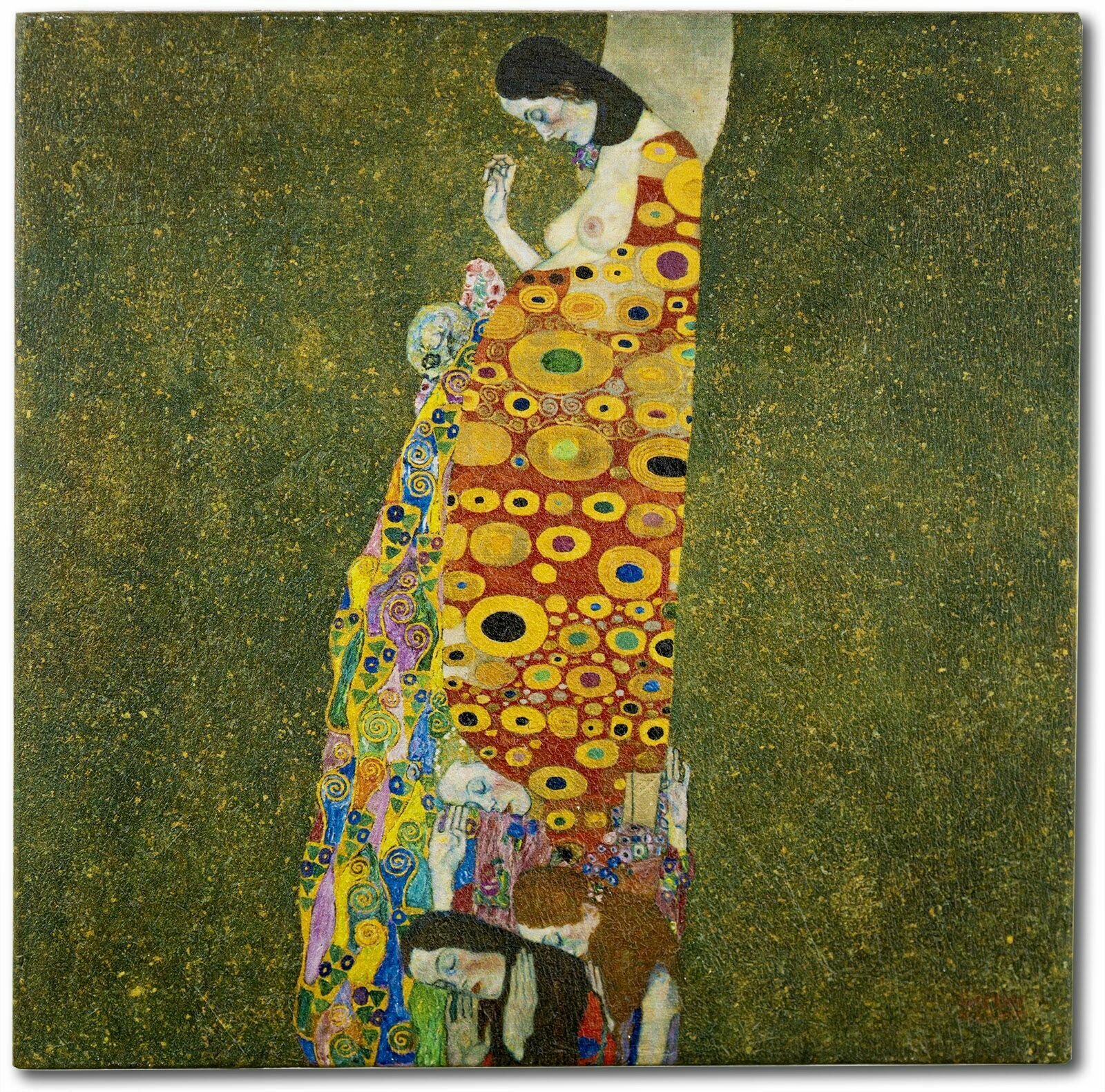 Репродукция/Картина/Густав Климт "Надежда II"/Интерьерная фреска на доске/50х50 см
