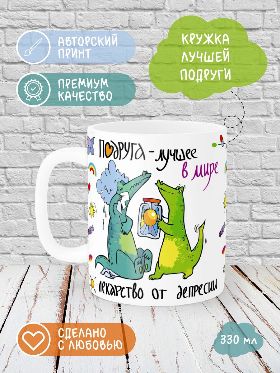 Кружка Printech "подруге в подарок Крокодил на др крч" 330мл CU-PP19P4-W/S